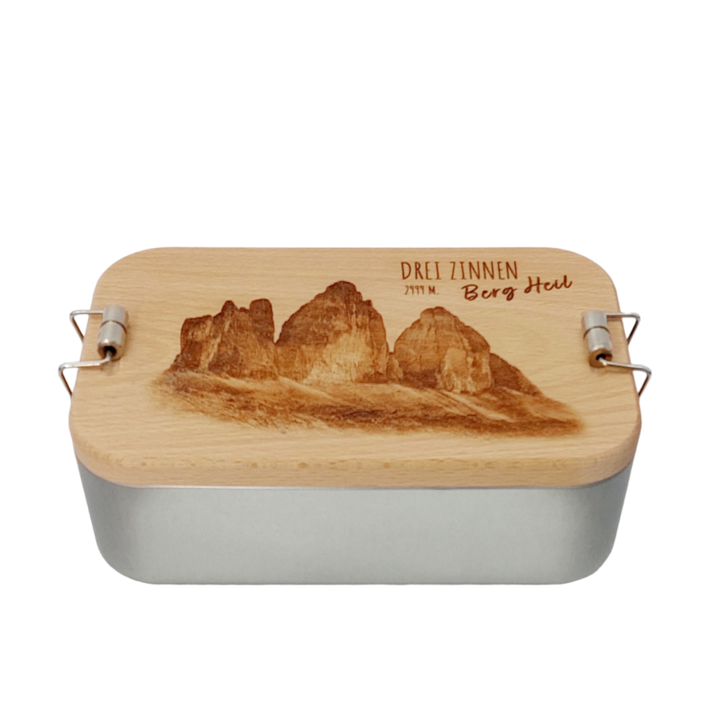 Jausen-/Pausenbox mit Buchedeckel „Drei Zinnen“ – Klenkdesign – Shop